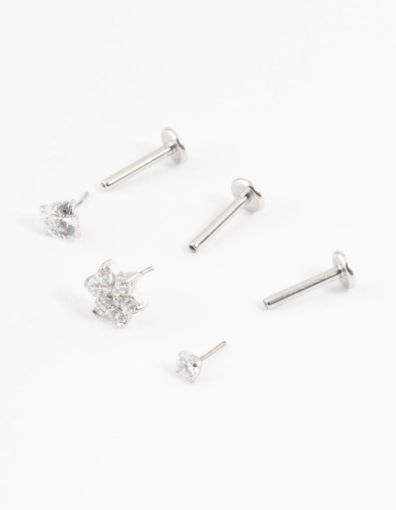 Titanium Cubic Zirconia Flower Threadless Flat Back Pack - Lovisa