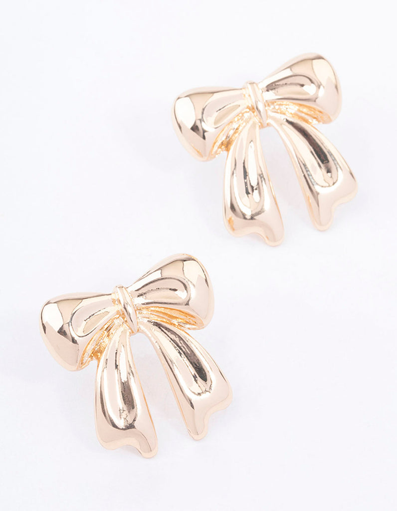 Gold Chubby Bow Stud Earrings - Lovisa
