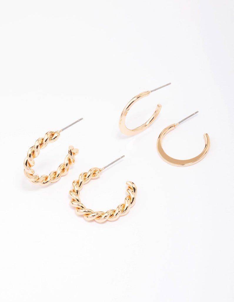 Gold Clean & Twisted Hoop Earring Pack - Lovisa