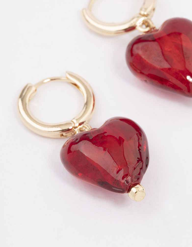 Gold Painted Red Heart Hoop Earrings - Lovisa