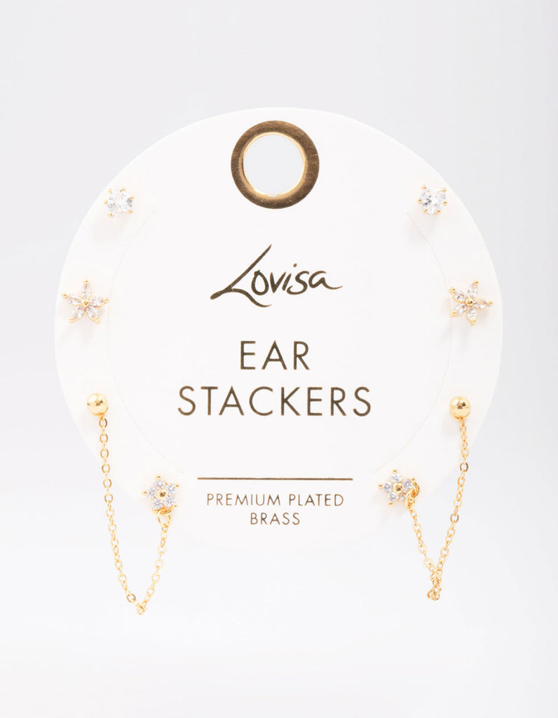 Gold Plated Brass Heart & Flower Chain Earring 4-Pack - Lovisa