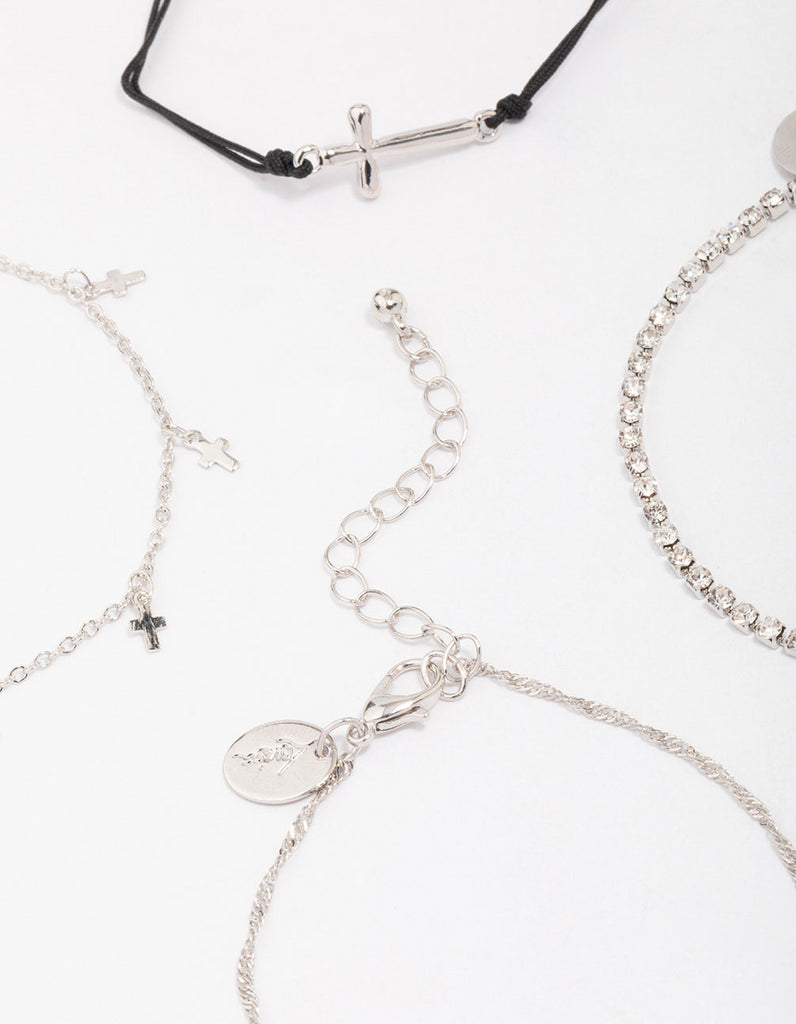 Silver Mini Cross Bracelet 4-Pack - Lovisa