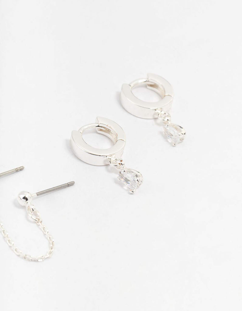 Silver Cubic Zirconia Chain Stud & Hoop Earrings 3-Pack - Lovisa