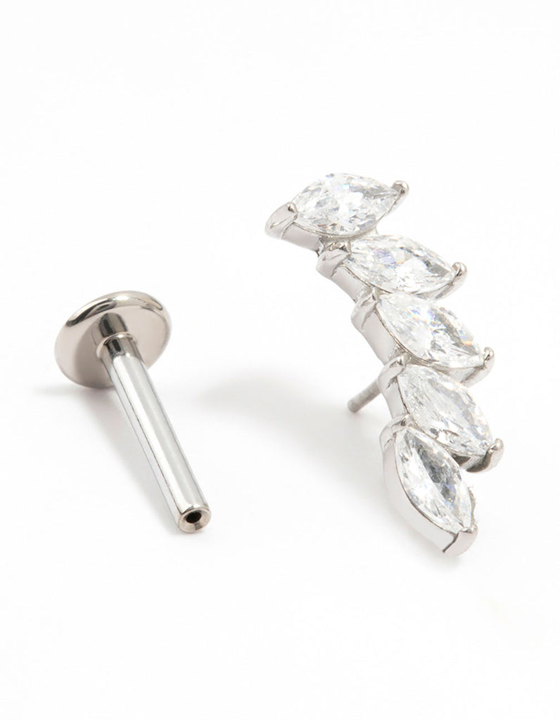 Titanium Cubic Zirconia Stacked Leaves Single Threadless Flat Back Stu - Lovisa