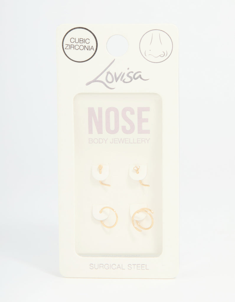 Gold Plated Surgical Steel Mixed Nose Piercing 4-Pack - Lovisa