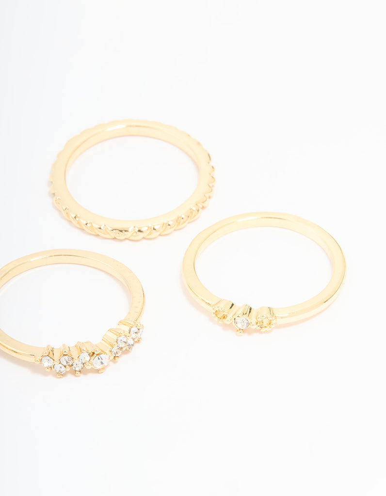 Gold Plated Diamante Rings 5-Pack - Lovisa