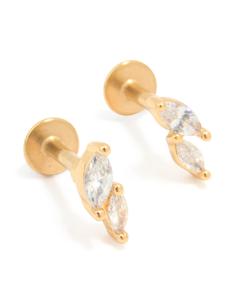 Gold Plated Titanium Cubic Zirconia Leaf Flat Back Studs - Lovisa