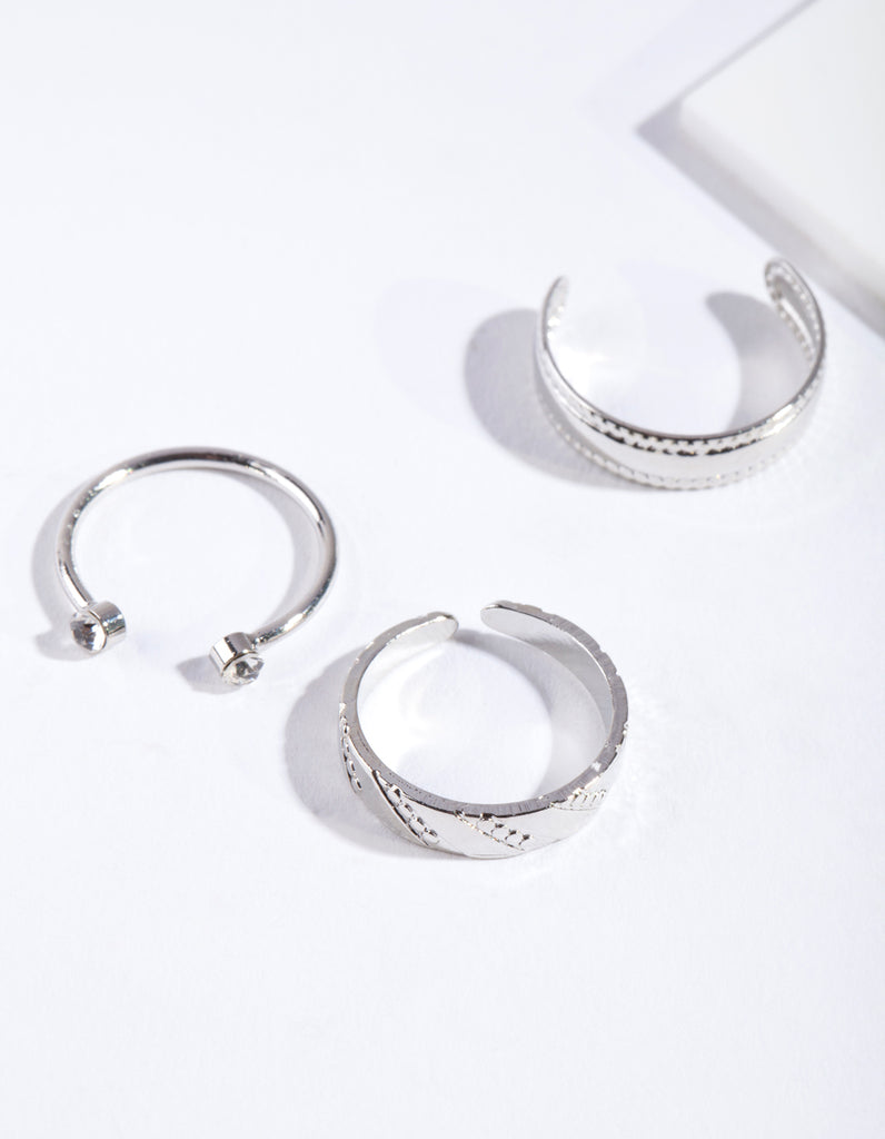 Rhodium Open Diamante Toe Ring 3 Pack | Jewelery | Necklaces | Rings ...