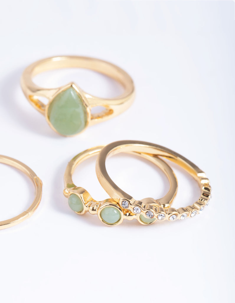 Gold Plated Diamante Pear Ring Stack Pack - Lovisa