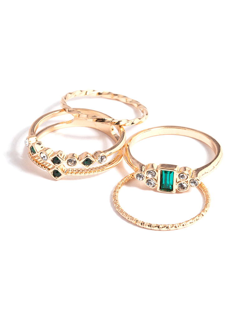 Gold Delicate Diamante Ring 4-Pack - Lovisa
