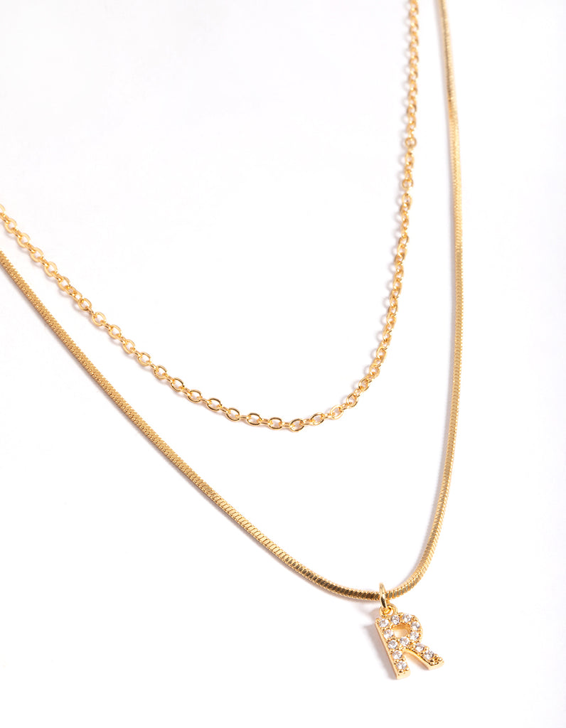 Gold Plated Diamante Letter R Layered Necklace - Lovisa
