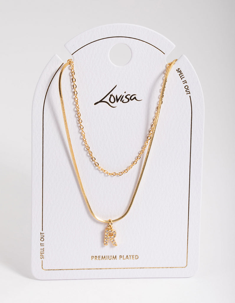 Gold Plated Diamante Letter R Layered Necklace - Lovisa