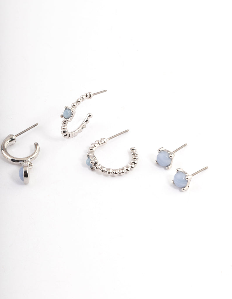 Antique Silver Black Stacker Earrings - Lovisa