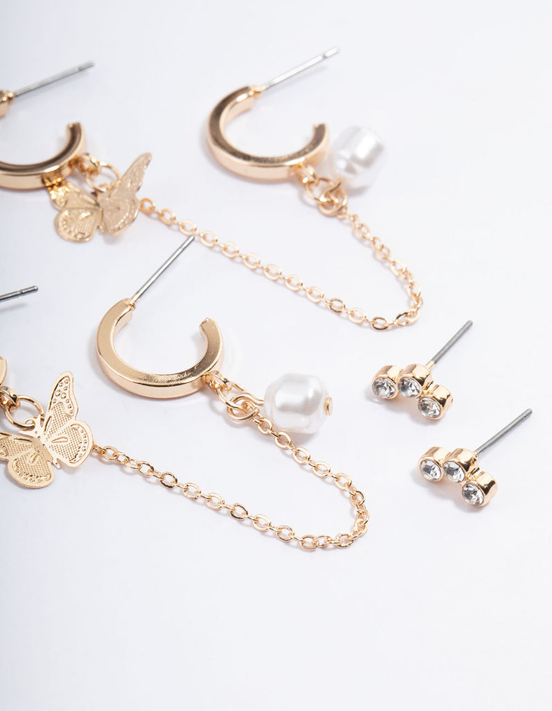 Gold Butterfly Pearl Stacker Earrings 5-Pack - Lovisa