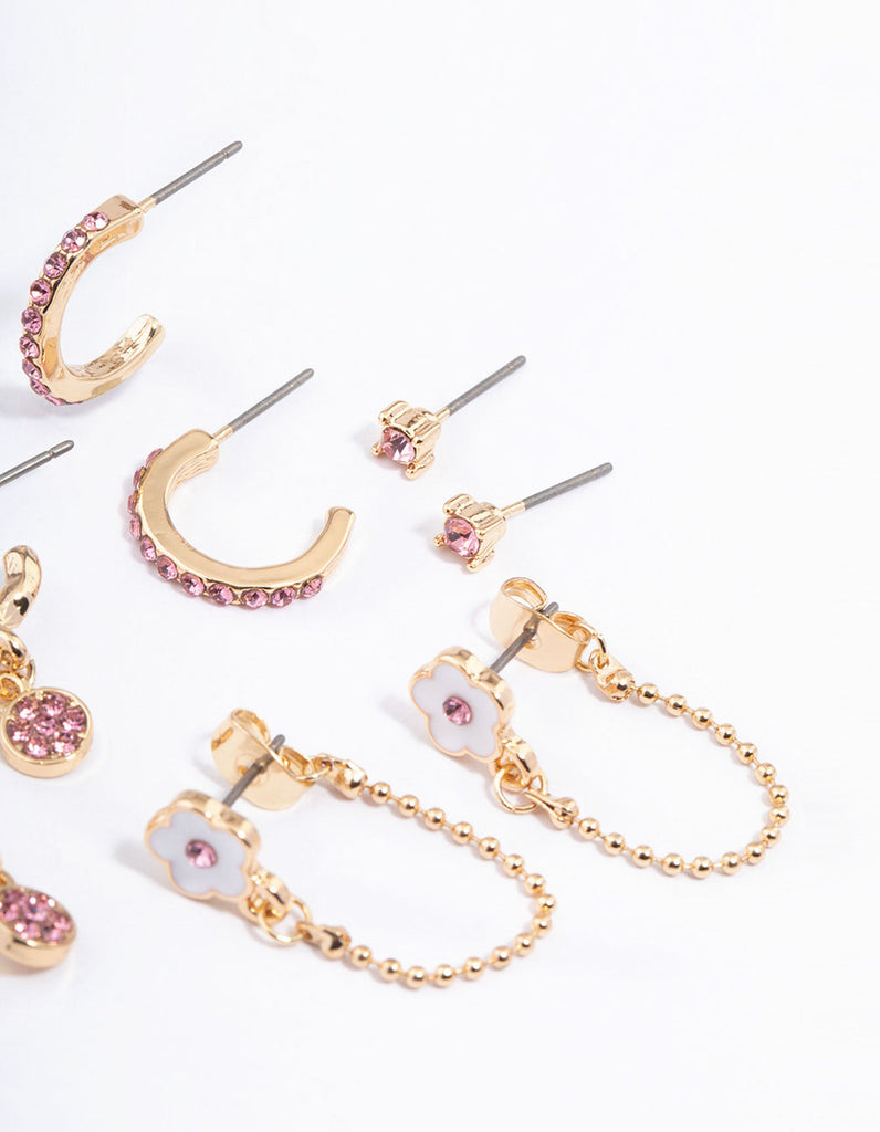 Pink Flower Chain Stacker Earrings - Lovisa