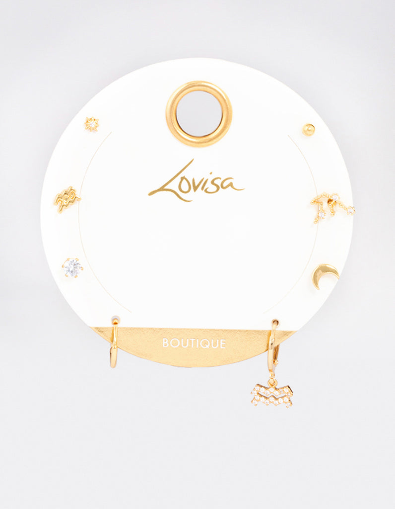 Gold Plated Aquarius Star Sign Ear Stackers - Lovisa