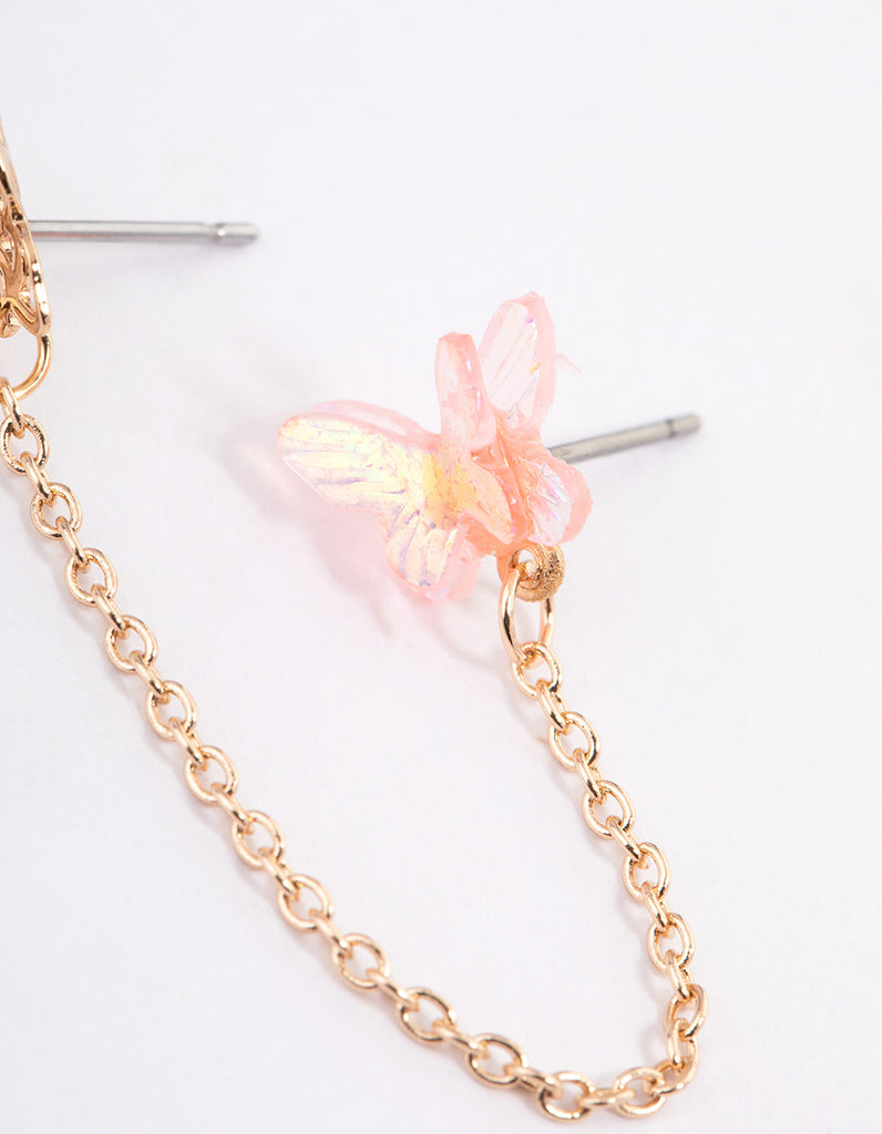 Gold Double Butterfly Chain Earrings - Lovisa