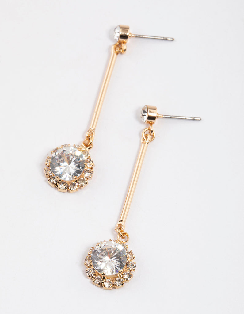 Gold Diamante Surrounded Stack Drop Earrings - Lovisa