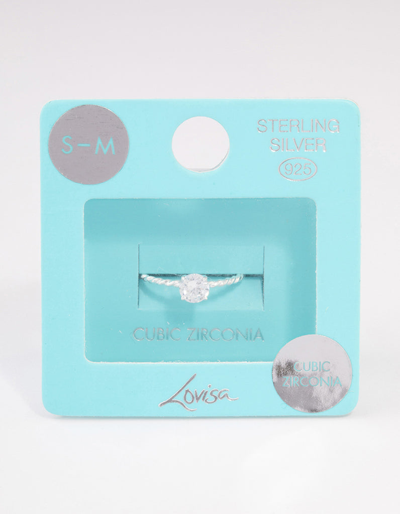 Sterling Silver Cubic Zirconia Twisted Engagement Ring - Lovisa