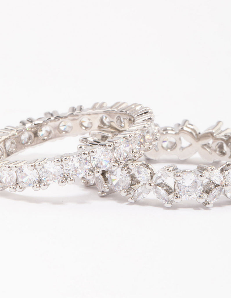 Silver Flower Double Band Stack Ring - Lovisa