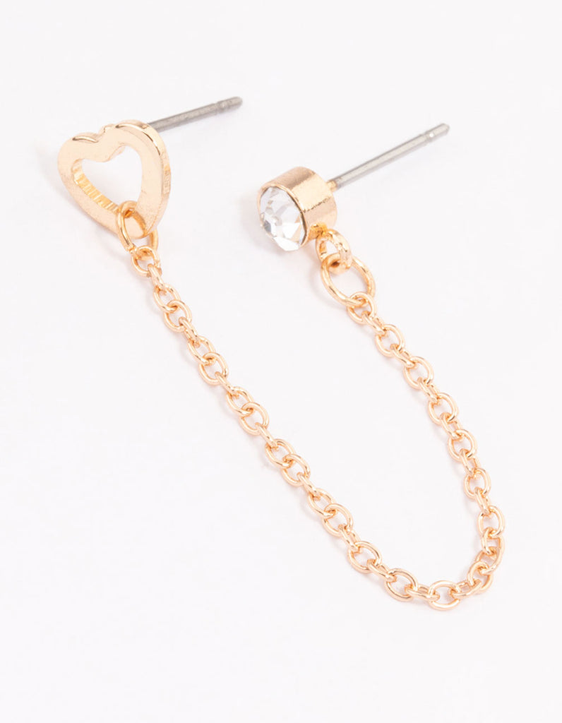 Gold Diamante & Heart Chain Earrings - Lovisa