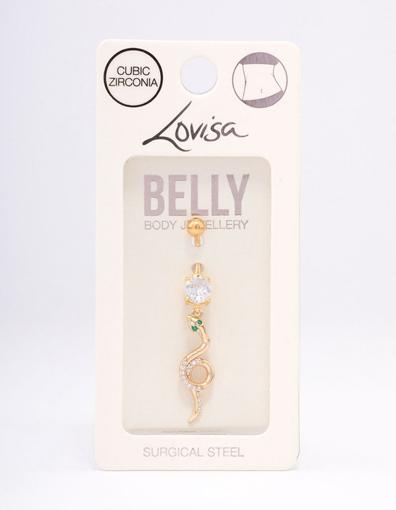Gold Plated Surgical Steel Looped Snake Drop Belly Ring - Lovisa