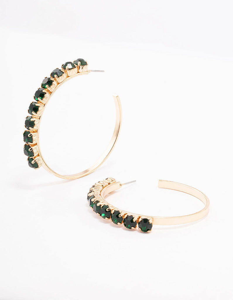Green Round Diamante Medium Hoop Earrings - Lovisa