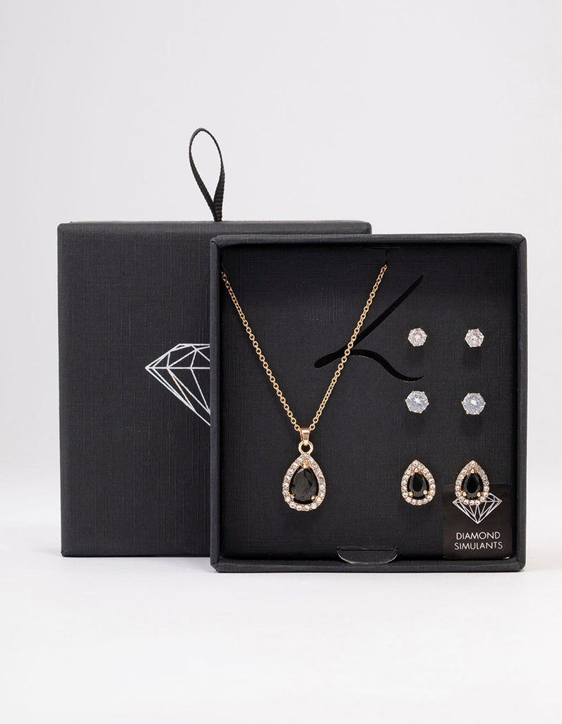 Gold Multi Pear Diamante Jewellery Set - Lovisa