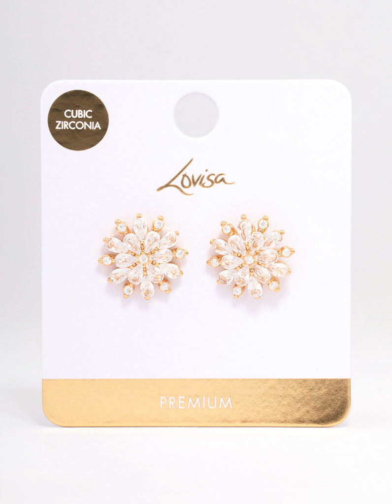 Gold Plated Large Round Floral Stud Earrings - Lovisa