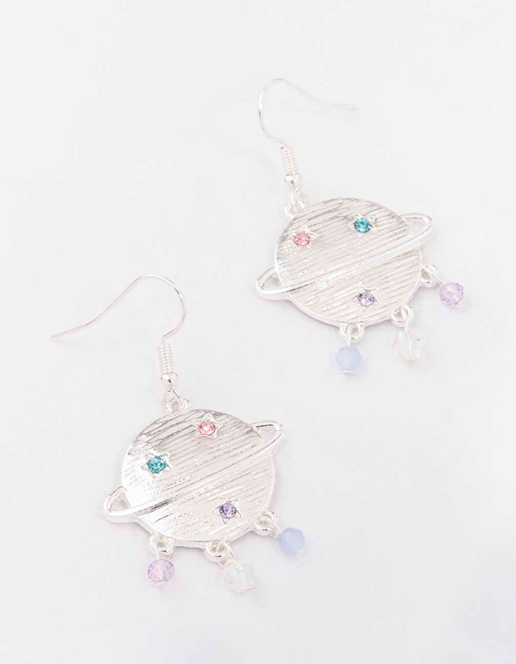Silver Diamante Beaded Planet Drop Earrings Lovisa
