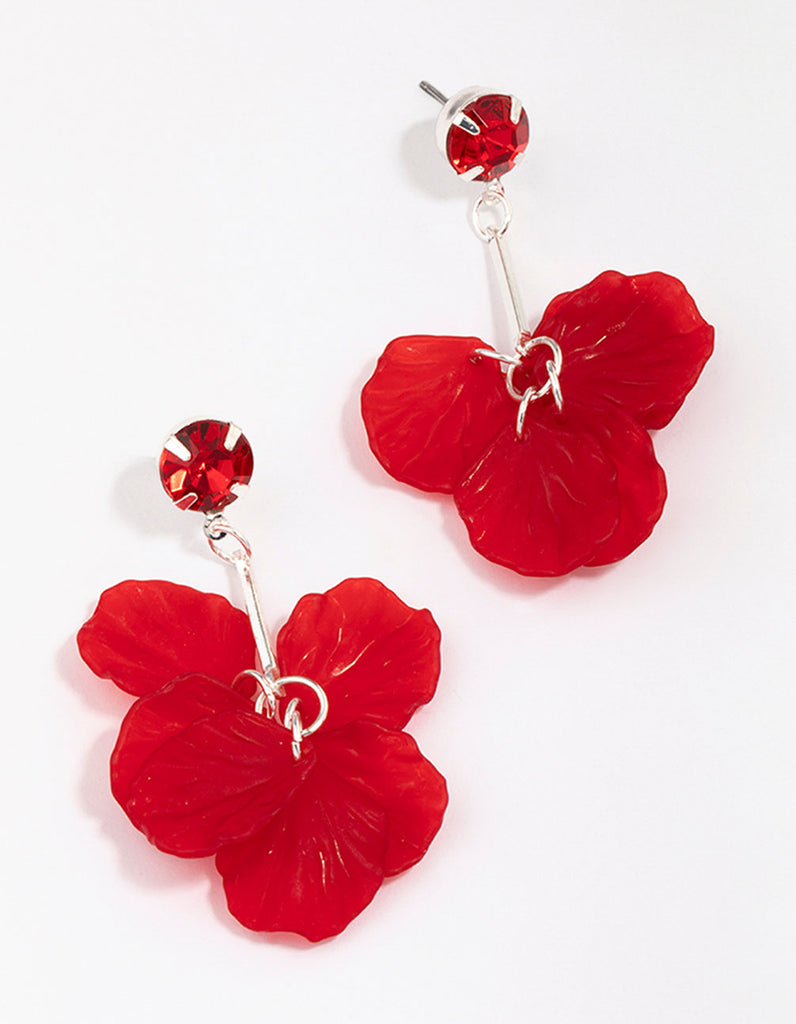 Red Stone & Stick Petal Drop Earrings - Lovisa