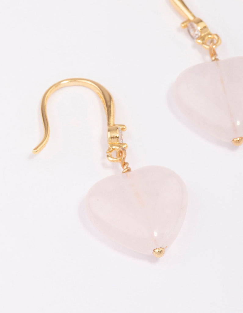 Gold Plated Rose Quartz Heart Drop Earrings - Lovisa