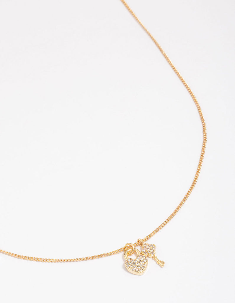Gold Plated Lock & Key Pendant Necklace - Lovisa