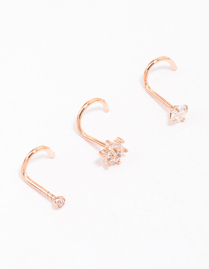 Rose Gold Plated Surgical Steel Flower Nose Piercing 3-Pack - Lovisa