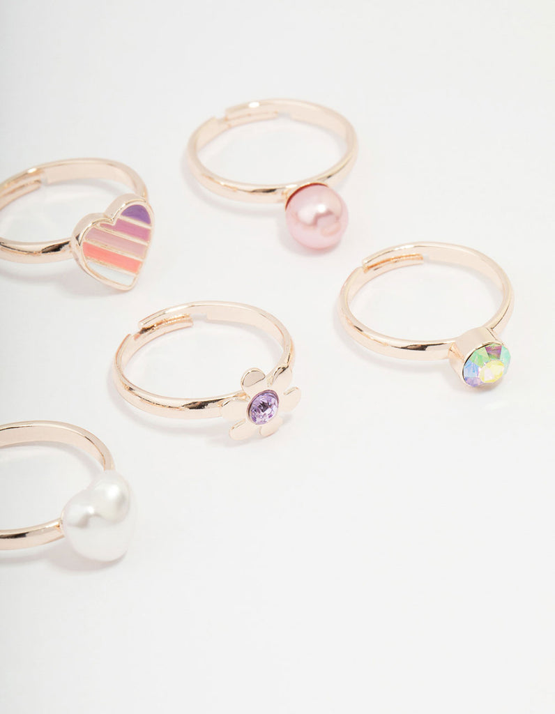 Kids Rose Gold Heart & Butterfly Ring Pack - Lovisa