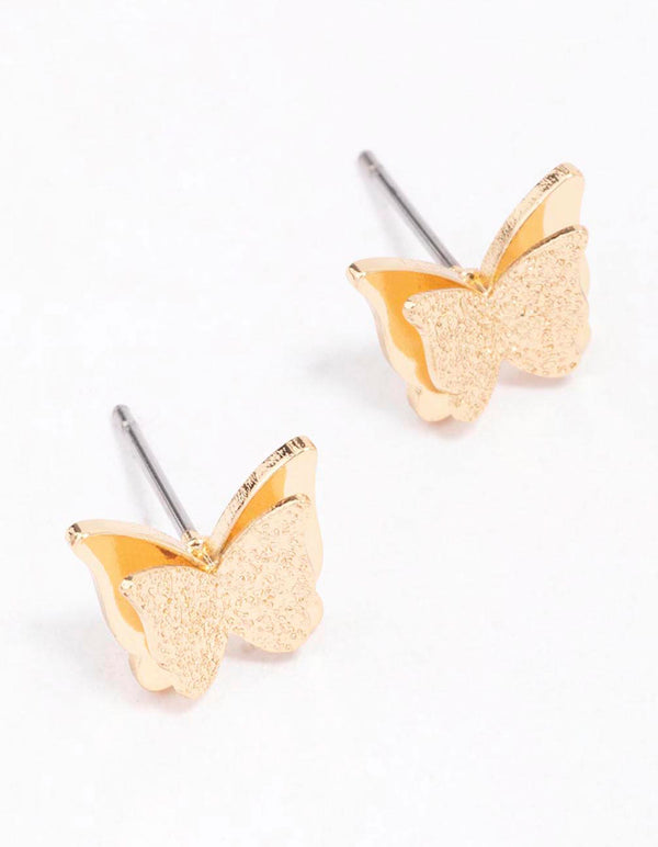 Gold Sandblast Butterfly Stud Earrings - Lovisa