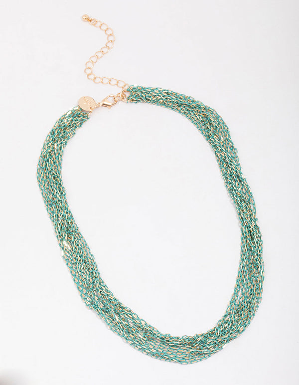 Gold & Green Layered Chain Necklace - Lovisa