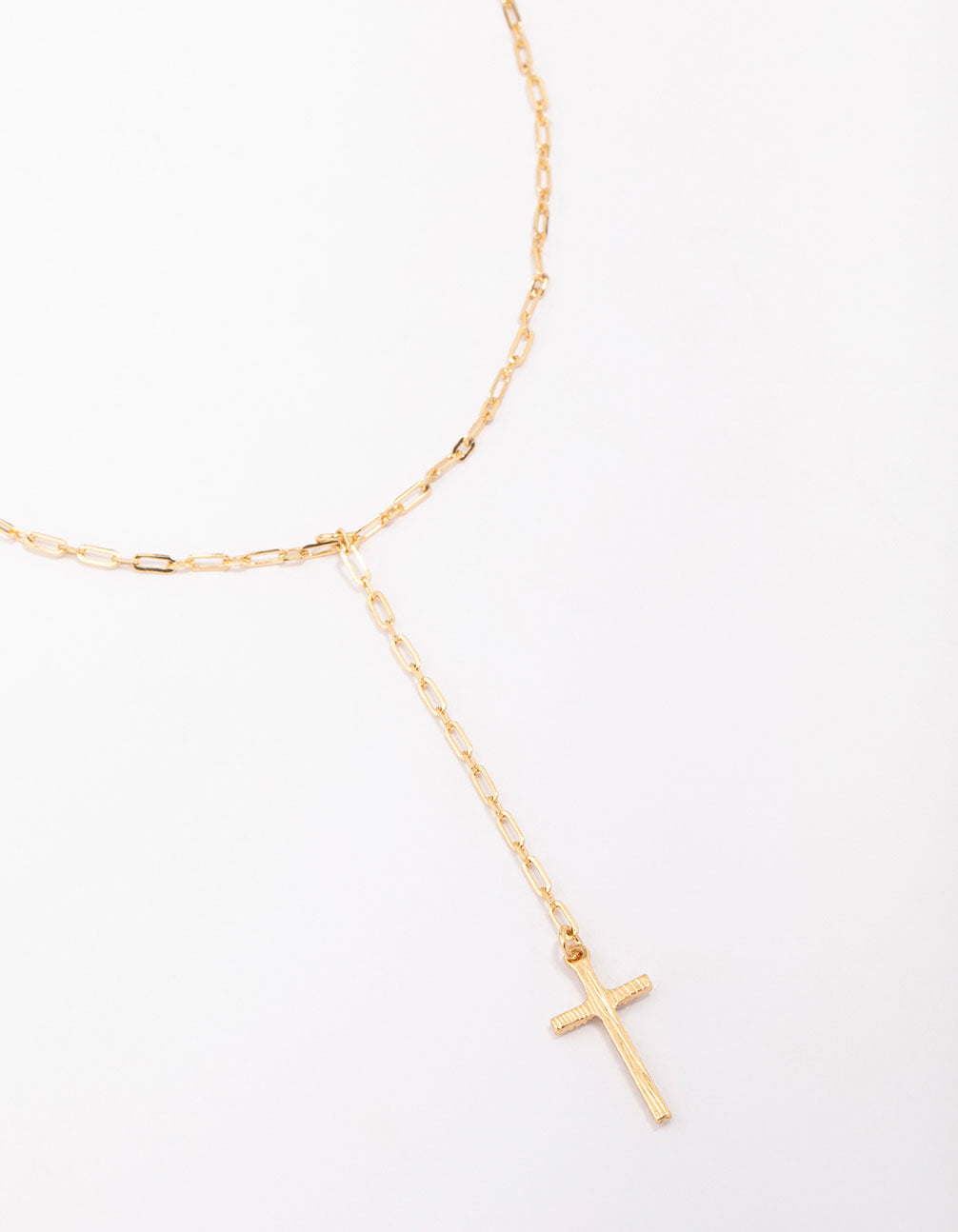 Gold Plated Cable Cross Lariat Necklace - Lovisa