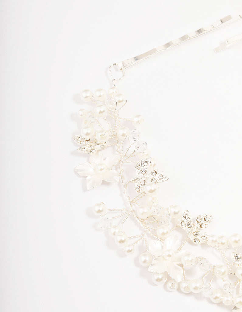 Silver Pearl Cluster Flower Hair Drape - Lovisa