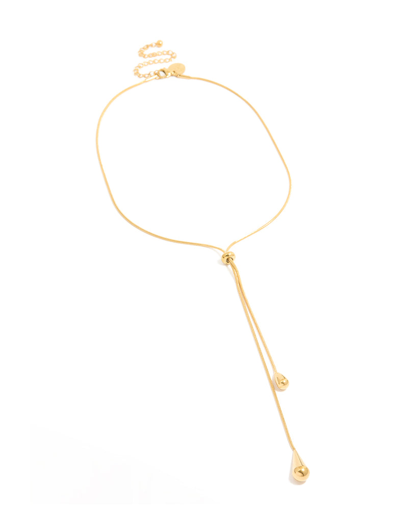 Waterproof Gold Plated Stainless Steel Pull Through Lariat Necklace ...