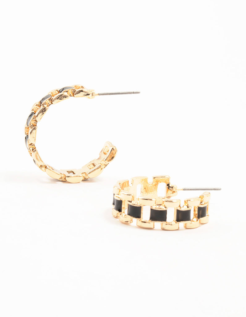 Gold & Black Narrow Watch Strap Hoop Earrings - Lovisa
