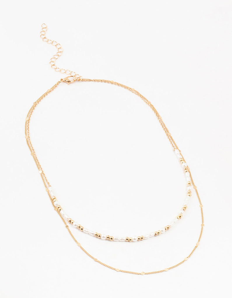 Gold Beaded Tab Chain Layered Necklace - Lovisa