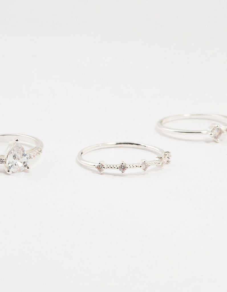Silver Fine Pear Shaped Cubic Zirconia Rings 5-Pack - Lovisa
