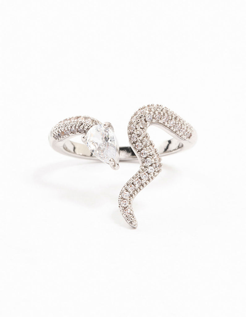 Silver Pave Cubic Zirconia Snake Ring - Lovisa
