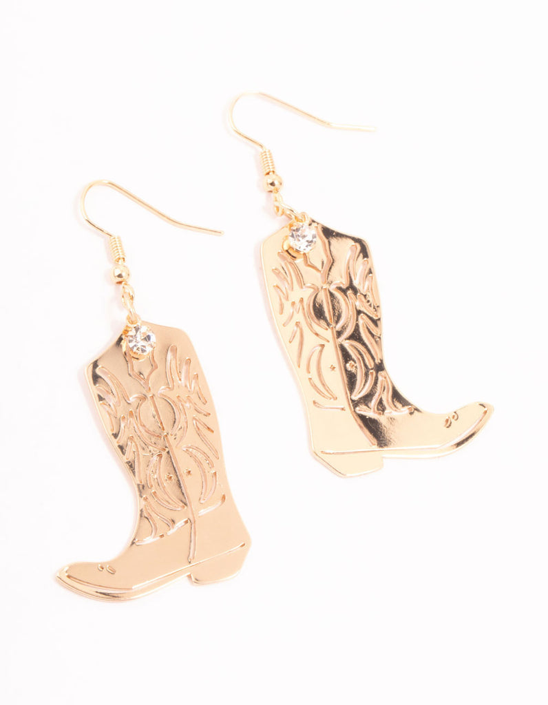 Gold Cowboy Boot Drop Earrings - Lovisa