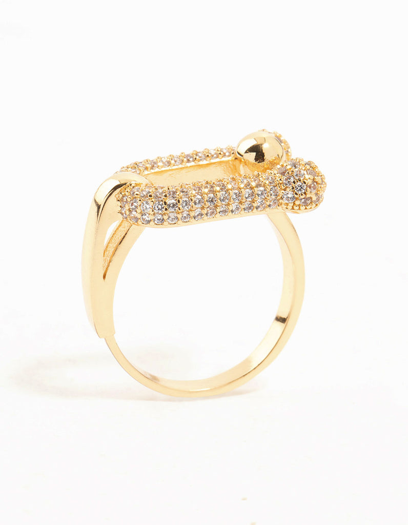 Gold Plated U Link Cubic Zirconia Ring - Lovisa