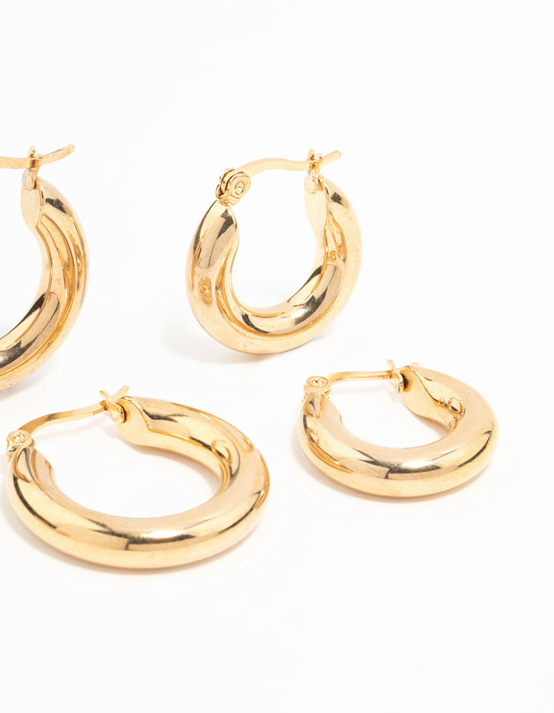 Waterproof Gold Plated Stainless Steel Tube Hoop Earrings 2-Pack - Lovisa