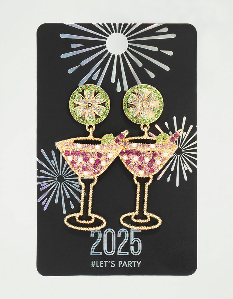 Gold Diamante Martini Cocktail Drop Earrings - Lovisa