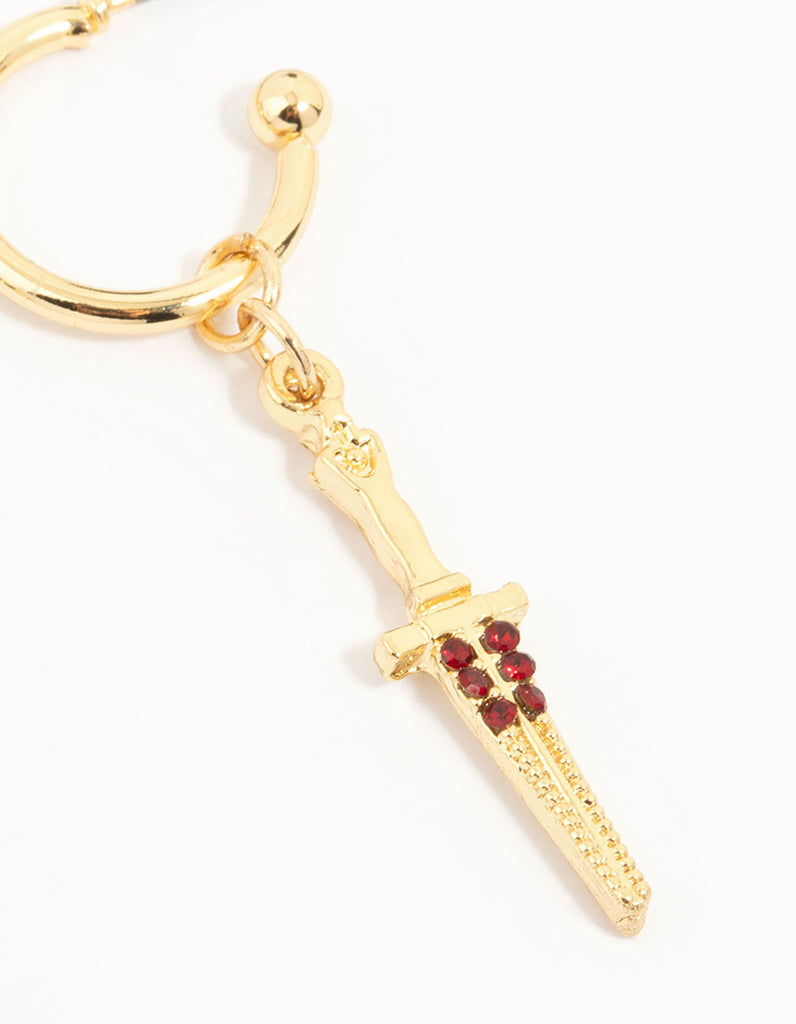 Gold Plated Sword & Burgundy Rose Earrings 3-Pack - Lovisa