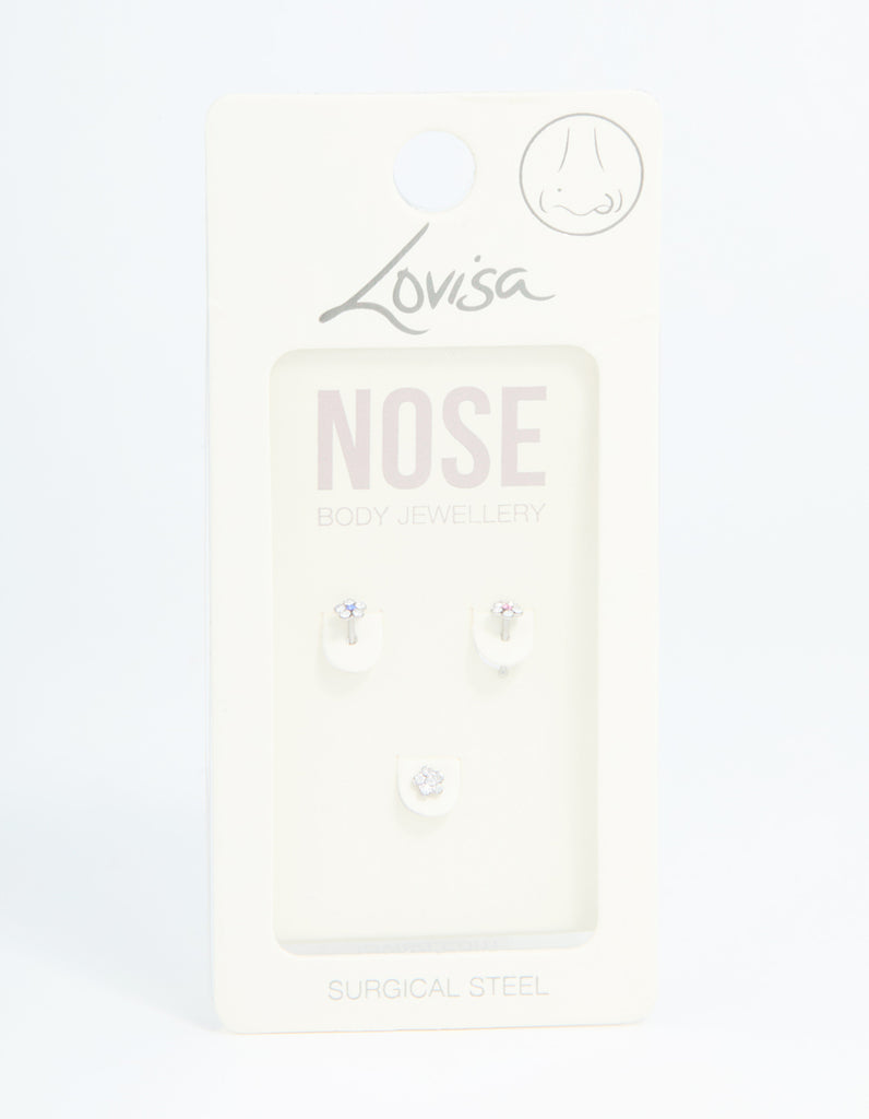 Surgical Steel Cubic Zirconia Daisy Short Nose Piercing 3-Pack - Lovisa